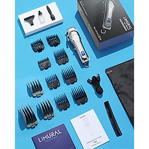 Limural Hair Clippers for Men Professional - Cordless Barber Clippers for Hair Cutting & Grooming, Rechargeable Beard Trimmer with Large LED Display & Silver Metal Casing
