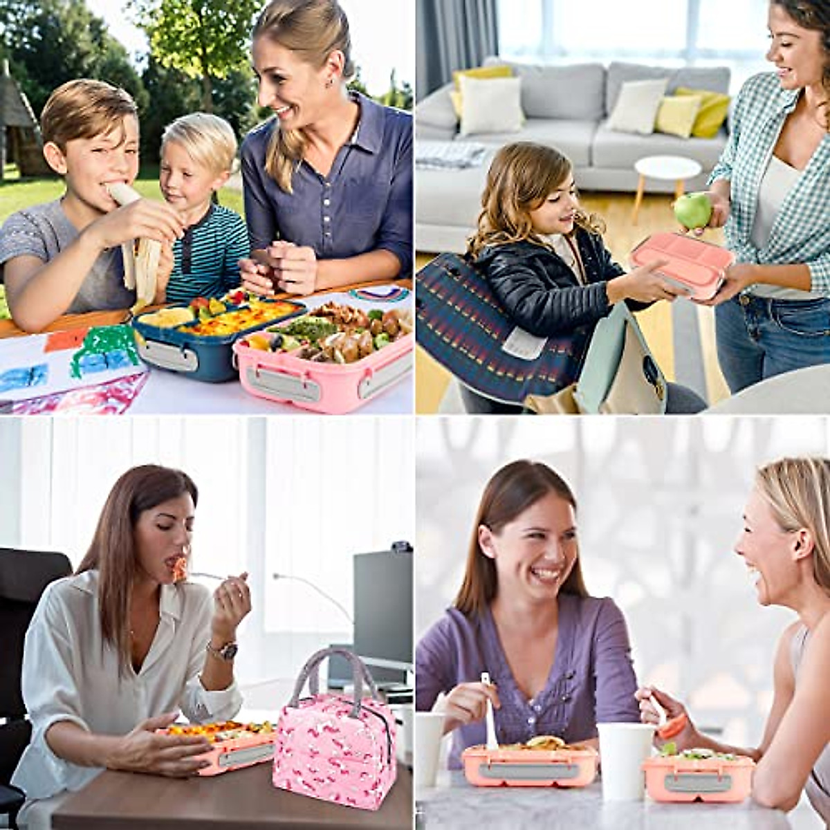 XIANKE 27Pcs Bento Box Lunch Box Kit, 1300ML Lunch Container for Kids/Adults, Durable Leak-proof Box 4 Compartments with Spoon Fork Bag Accessories, Microwave Dishwasher Freezer Safe,BPA-Free