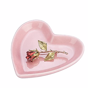 JAMEND CLXP Pink Heart Jewelry Tray, Engagement Wedding Ring Dish Earring Holder for Newlyweds, Sweet Gift for Mother Girls Women, Ceramic.NO ROSE.