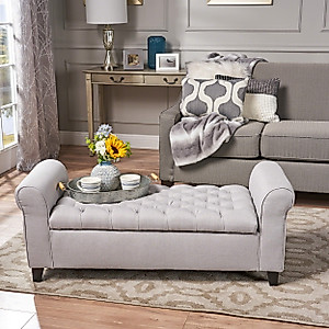 Christopher Knight Home Keiko Fabric Armed Storage Bench, Light Grey