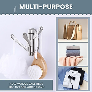 Suyar Brushed Nickel Bathroom Towel Hook, Solid Metal Robe Holder 3 Swivel Foldable Arms, Flexible Rotating Towel Hook for Hanging Coat Clothes, Wall Mounted