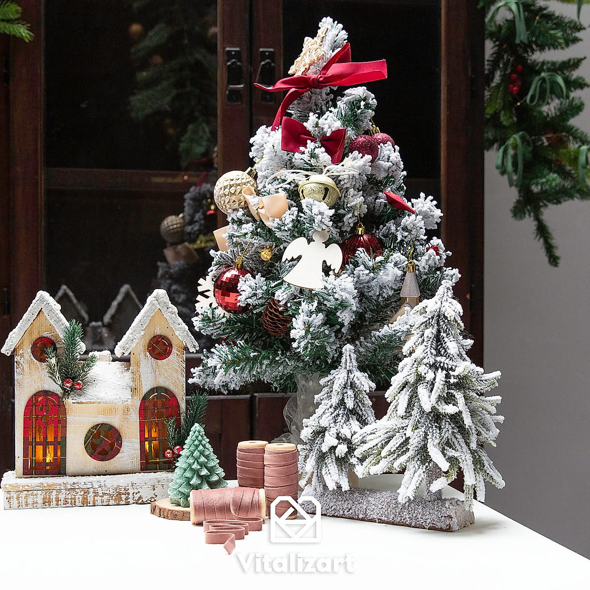 Vitalizart Rose Gold Velvet Ribbon Set 3/8"" x 15 Yd Wooden Spool Fabric Trim 3 Rolls * 5 Yd for Christmas Wreath Decoration Handmade Craft Ornaments Gift Wrapping & Bow Making