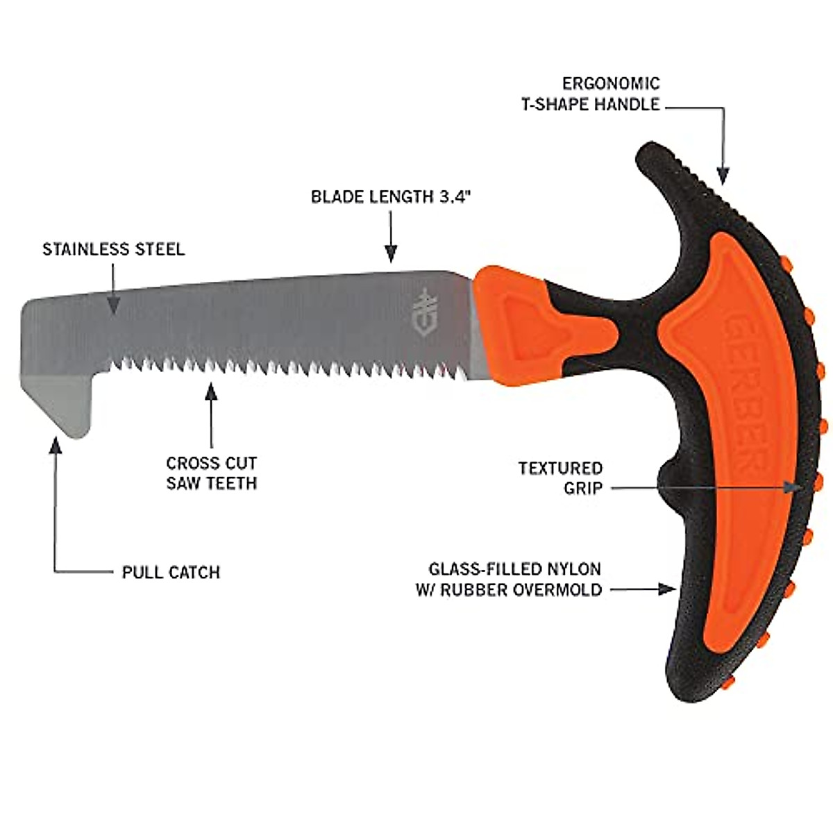 Gerber Gear Vital Pack Saw - 3.4" Fixed Sawtooth Blade - Camping and Hunting Saw with Included Fabric Sheath - Orange
