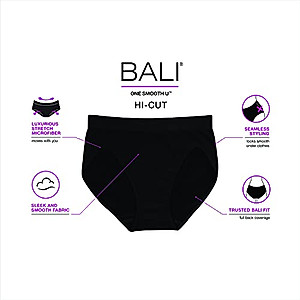 Bali Women's One Smooth U All Over Smoothing Hi Cut Panty, Nude with Black Lace, Large/7