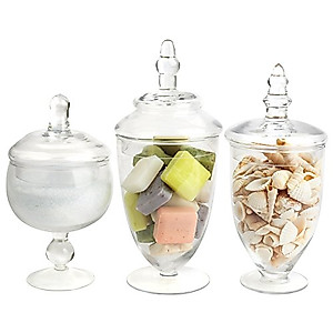 Mantello Apothecary Jars with Lids- Decorative Glass Candy Bar Containers (Clear, Small, Set of 3)