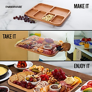 Farberware Build-a-Board Cutting Board with Compartments and Clear Locking Lid for Charcuterie, Snacks, and More-Make it. Take it. Enjoy it, 11x14 Inch, Bamboo