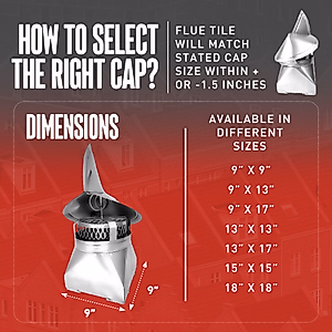 CHIMCARE Wind Directional Chimney Cap, 9" x 9” High-Grade Stainless Steel Cap for Single Flue Tile, Downdraft Prevention, USA Made
