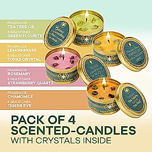 Scented Crystal Candles for Women Gift Set - Aromatherapy Candles with Crystals Inside - Meditation Candles - Clean and Slow Healing Candles - Fancy Candles for Birthday or Any Occasion - 4 Pack