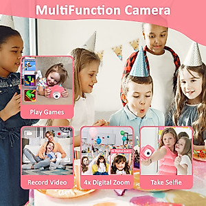 ACHSON’s Selfie Kids Camera, Christmas Birthday Gifts for Girls Age 3-9, HD Digital Video Cameras for Toddler, Portable Toy for 3 4 5 6 7 8 9 Year Old Girl with 32GB SD Card & Bunny Bag -Pink
