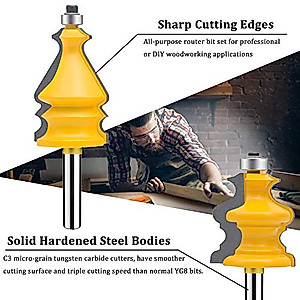 TAIWAIN Router Bit Set 1/4 Inch Shank 5PCS Architectural Picture Frame Molding Bits, Wood Milling Cutter Router, Woodworking Miter Carbide CNC Cutting Tool for Doors, Tables(F-line)
