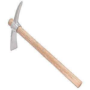 Natudeco Garden Pick Mattock Hoe 450MM Pickaxe Hoe Mini Pick Hoe Dual-Purpose Hand Cultivator Short Claw Rake Agricultural Digging Tools with Wooden Handle for Bonsai Garden Farming Flower Planting