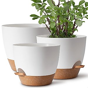TYMENSH Plant Pots 12/10/9 inch Set of 3, Self Watering Flower Pots Indoor Outdoor, Planters with Drainage Hole Saucer Reservoir, White