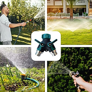 2 Way Hose Splitter for Garden - Super Durable, Rust Resistant Metal Body, Dual Valve Outdoor Spigot - Modern Water Hose Splitter - Y-Shaped Garden Hose Connector