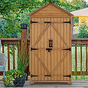 MCombo Outdoor Storage Cabinet, Garden Wood Tool Shed, Outside Wooden Shed Closet with Shelves and Latch for Yard, Patio, Deck and Porch 1000