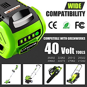 Replacement Battery for Greenworks 40V Battery 29472 29462 29252 20202 22262 25312 21242 Lithium Battery Compatible with GreenWorks G-MAX 40 Volt Cordless ChainsawTools 【 40V 6000mAh】 (Green)