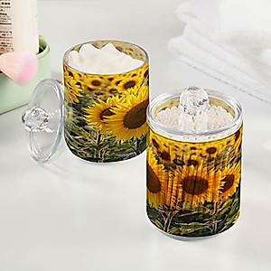 ALAZA Yellow Sunflower Stylish Floral 2 Pack Qtip Holder Dispenser 14 Oz Clear Plastic Apothecary Jar Containers Jars Bathroom for Cotton Swab, Ball, Pads, Floss, Vanity Makeup Organizer