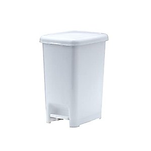 Superio 10.5 Gal Slim Step On Pedal Plastic Trash Can, Waste Bin for Under Desk, Office, Bedroom, Bathroom- 42 Qt White