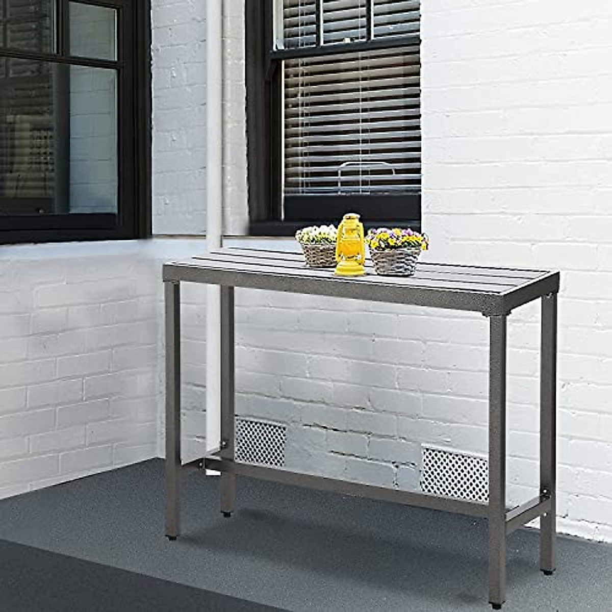 ONLYCTR Outdoor Bar Table, Patio Counter Height Bar Table, 55" Rectangle Bar Table for Patio, Garden, Yard, Balcony, Poolside (Grey, 55inch-Length)