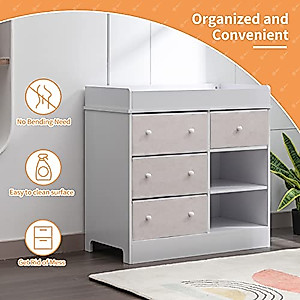 Changing Table with 4 Drawers, Changing Table Dresser with Changing Top and 2 Shelves, Infant Baby Diaper Changing Station for Nursery Bedroom Living Room, Diaper Changing Station