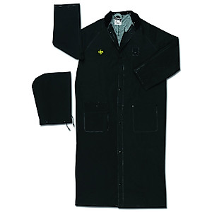 MCR Safety FR267CX2 60-Inch Classic Plus PVC/Polyester Flame Resistant Ridercoat with Detached Hood, Black, 2X-Large