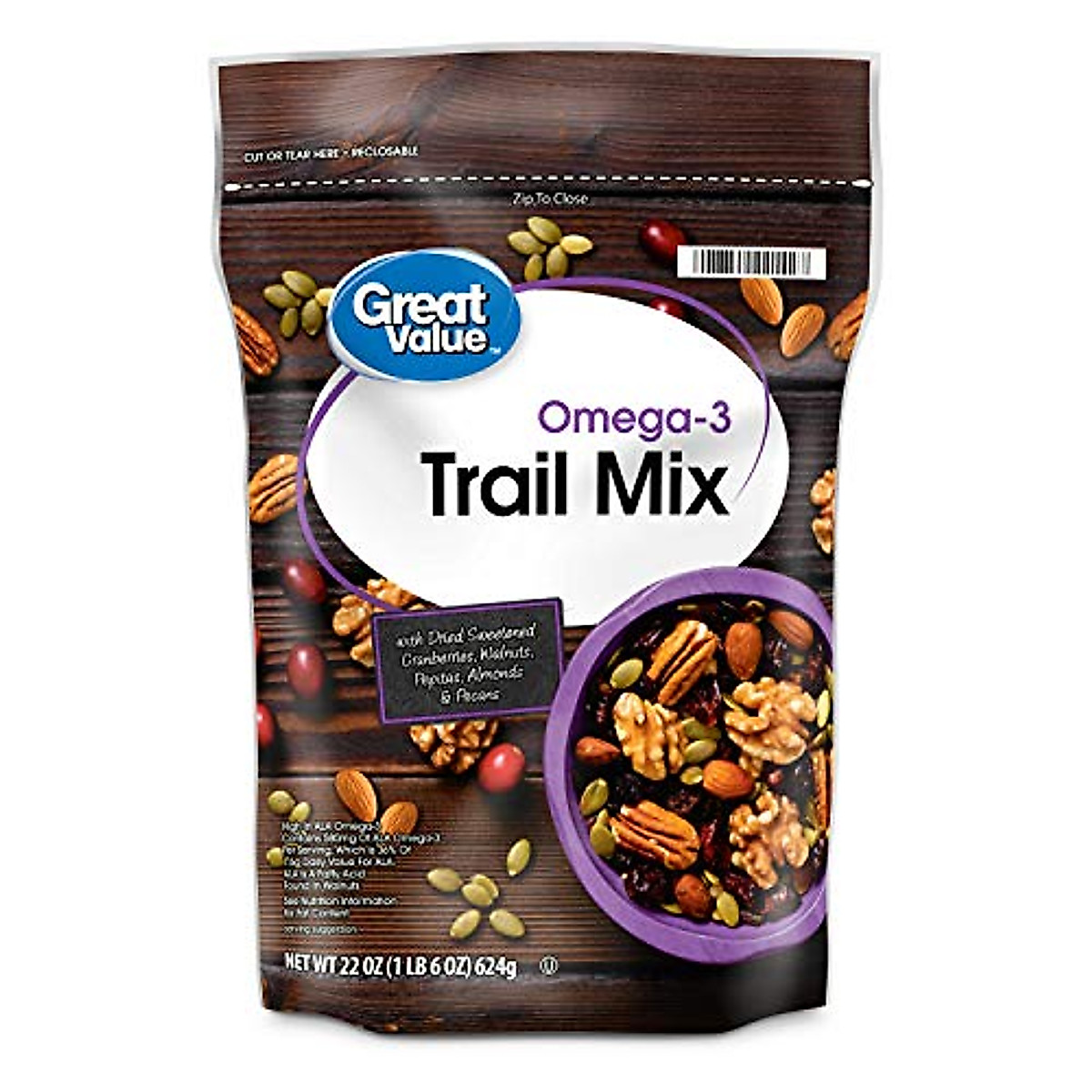 Great Value Omega3 Trail Mix, 22 Oz (Pack of 4)