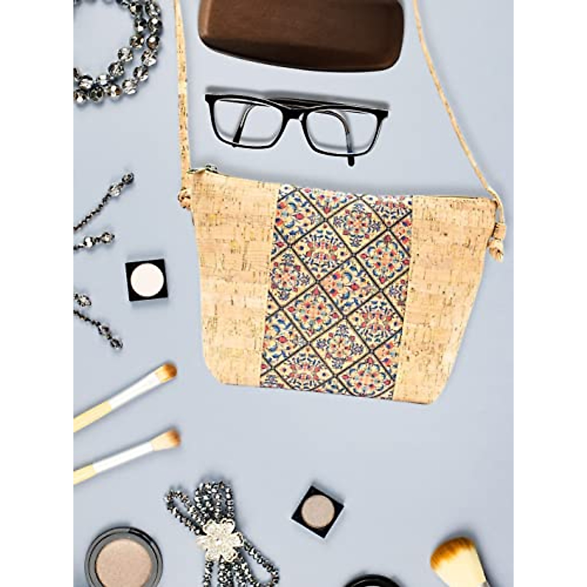 Tile Pattern Handmade Portuguese Cork Crossbody Purse for Women