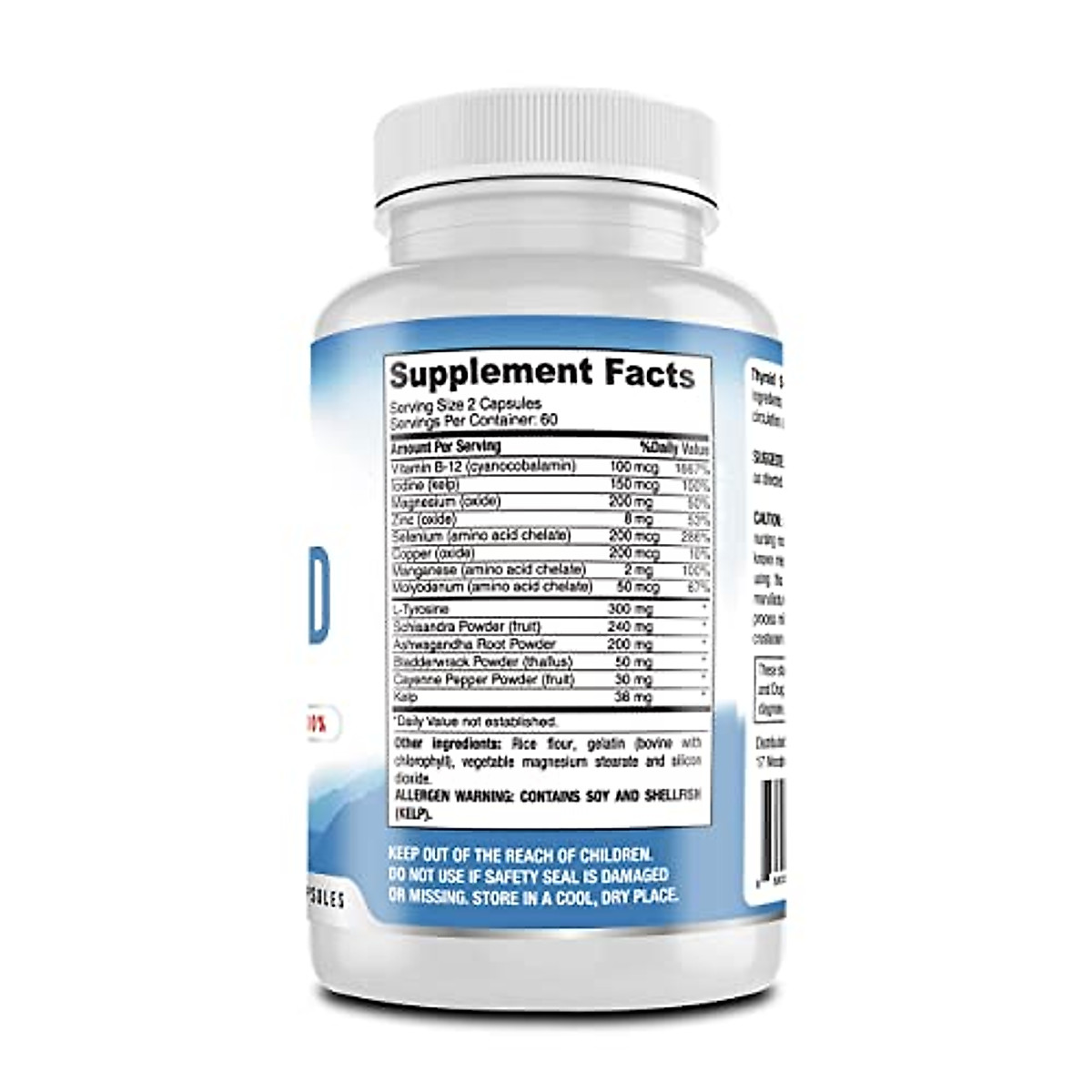 Thyroid Supplement to Promote Thyroid Function with Thyroid Support Vitamins, Vitamin B-12, Iodine, Magnesium, Zinc, Selenium, Manganese, L-Tyrosine, Bladderwrack, Cayenne, Kelp & More 60 Count