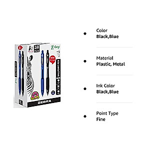 ‎Zebra Pen Zebra Pens Z Grip - 28 Pack Ink Pens, Retractable Ballpoint Z-grip Fine Point 0.7 mm 14 Black & Blue Writing for School College Office Home Use., 28 Count (Pack of 1)