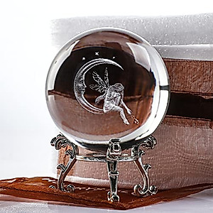 60mm(2.3inch) Moon & Fairy Crystal Ball Paperweight 3D Laser Engraved Quartz Glass Ball Sphere Table Decor Crafts