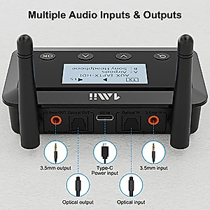 1Mii B03+ Bluetooth Transmitter Receiver for TV Home Stereo, Long Range Bluetooth 5.0 Adapter for TV Audio with Screen, aptX Low Latency & HD
