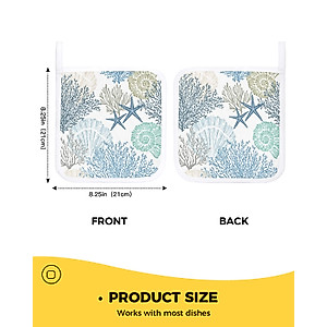 Blue Teal Coral Pot Holders for Kitchen Heat Insulation, Summer Beach Starfish Coastal Modern Geometric Potholders Hot Pads with Hanging Loop, Washable Oven Mitts Pot Holder Trivet for Cooking 2 Pack