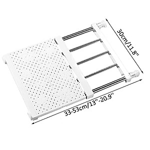 LIYIVNAA Expandable Closet Shelf Clothes Storage Rack Tension Rod Heavy Duty Cabinets Organizer DIY Wardrobe Hanger Divider Separator Holder - White