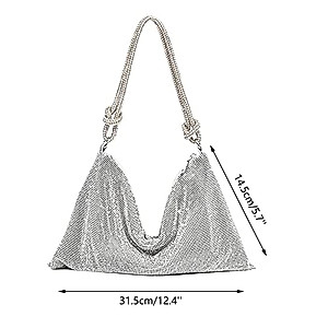 RNSUNH Rhinestone Purse for Woman Chic Dazzling Evening Handbag Sparkling Rhinestone Hobo Bag Night Purse Girls Shiny Silver Clutch Purse for Prom Party Club Wedding