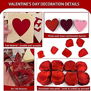 Valentine's Day Banner Set Felt BE MINE Love Heart XO Garlands Accessories&1000 PCS Rose Petals Proposal Party Flag Romantic Decora Wedding/Home/Anniversary/Birthday Decoration Supplies