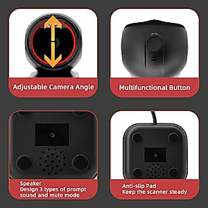 HXBER Barcode Scanner, 1D 2D QR Desktop Wired Barcode Scanner High-Speed Platform Hands-Free Automatic Sense Reader USB Port Plug&Play Compatible with Window Android System Image CMOS Sensor