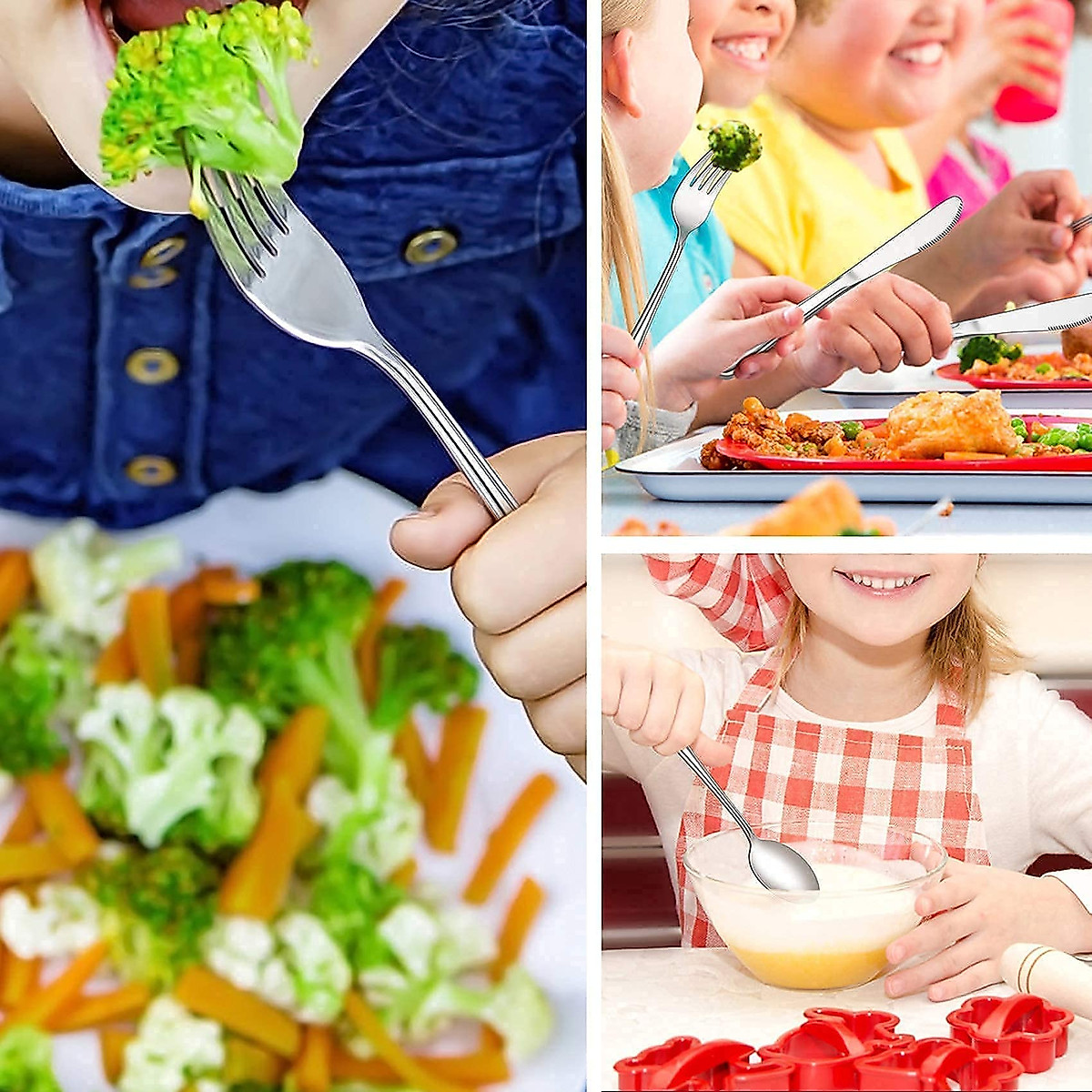 LIANYU 18-Piece Kids Silverware Set, Include 7 Children Spoons, 7 Toddler Forks, 4 Kids Knives, Stainless Steel Toddler Utensils Flatware Set, Mirror Finished, Dishwasher Safe