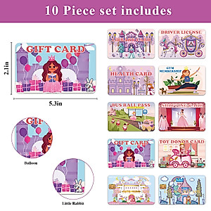 Fake Credit Cards for Kids, Princess Play Credit Cards Pretend Debit Credit Cards for Girls,Driver's License, Membership Play Cards, Fake Toy Cards 10pcs