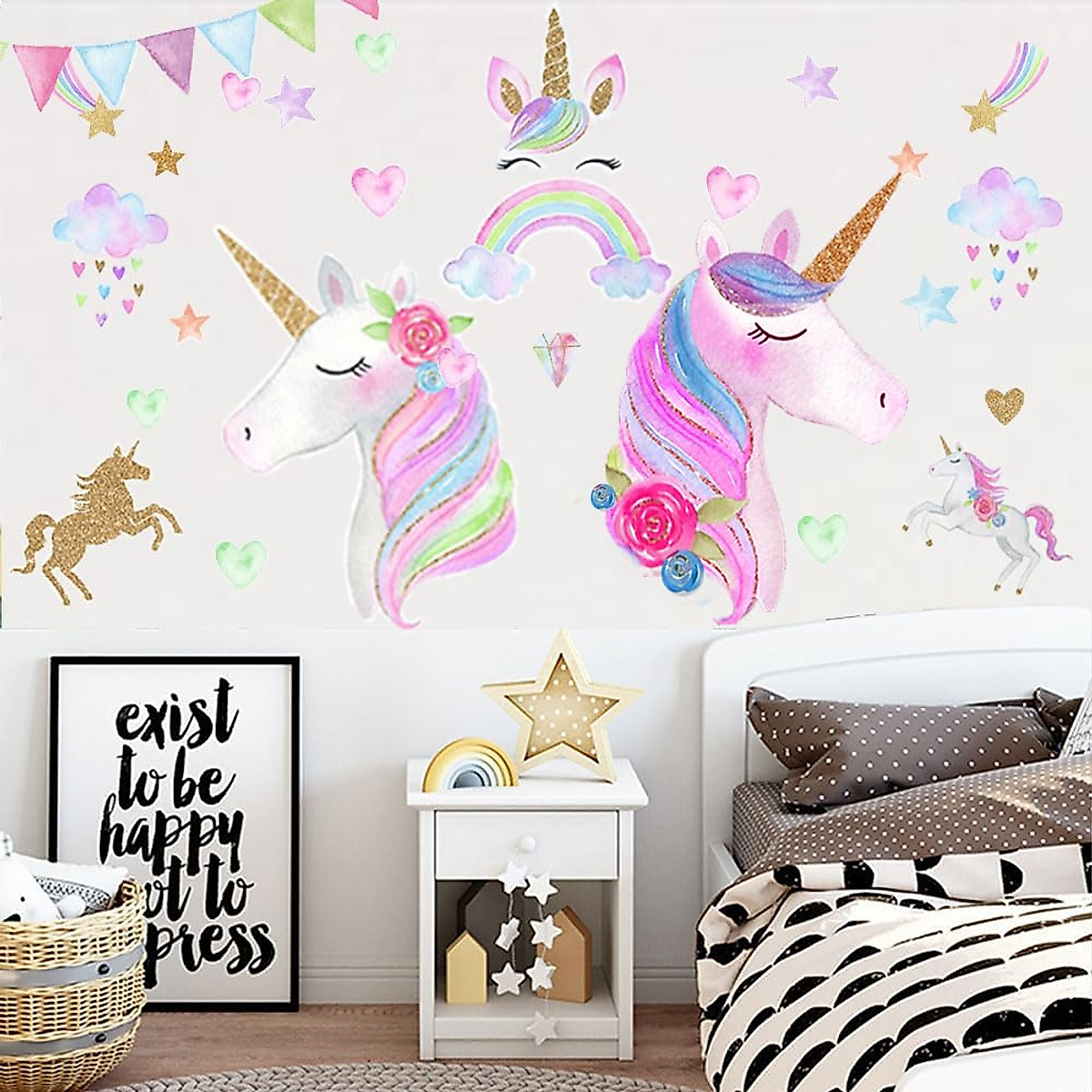 Unicorn Wall Decal, Unicorn Stickers Children's Room Princess Decoration Wall Kids Room Wall Decor Pink Wall Decals Unicorn Bedroom Decor for Girls