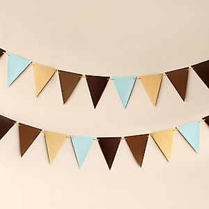 Fonder Mols Paper Pennant Banner Triangle Flags Bunting Garland for Bear themed Boy Baby Shower Birthday Nursery Wall Backdrop Decorations (10 feet, Coffee Blue, Large)