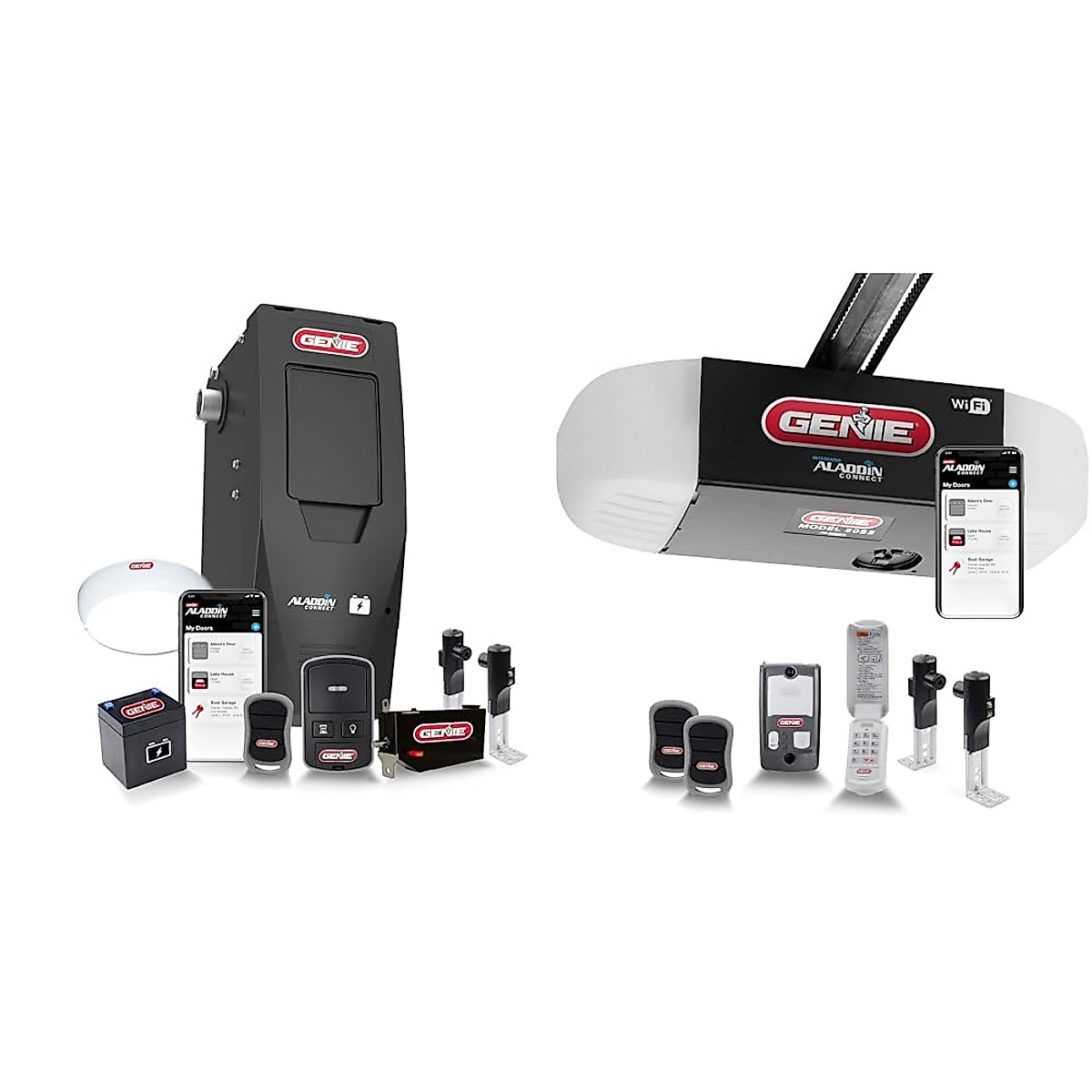 Genie B6172H Wall Mount Smart Garage Door Opener, DC Motor Lifts up to 14ft high 850lbs, Black & QuietLift Connect – WiFi Smart Garage Door Opener