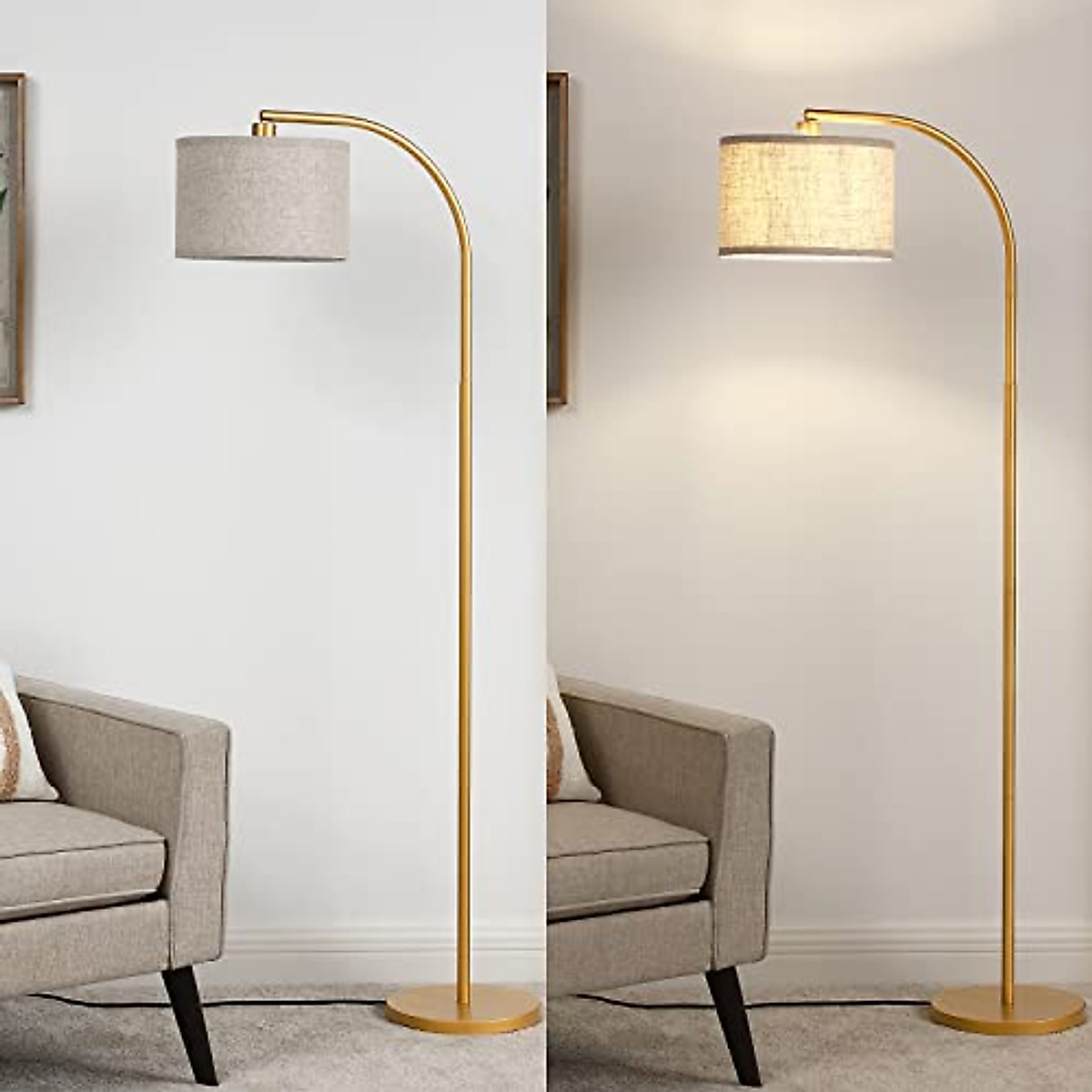 DEWENWILS Modern Arched Floor Lamps with Adjustable Lampshade, Standing Tall Arc Lamp, Corner Reading Light for Living Room, Bedroom, Office, Simple Design Farmhouse Style (Gold)