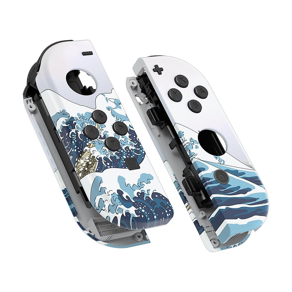 eXtremeRate DIY Replacement Shell Buttons for Nintendo Switch & Switch OLED, The Great Wave Soft Touch Custom Housing with Full Set Button for Joycon Handheld Controller - Console Shell NOT Included