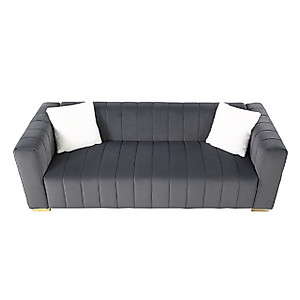 kevinplus Modern Sofa Couch 2 Set for Living Room, Velvet Chesterfield 2-Pcs Upholstered Sofa Couch for Apartment Bedroom Office, Strong Gold Metal Legs, Dark Grey