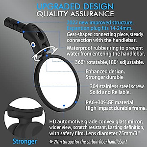 BriskMore Bike Handlebar Mirror,HD Glass Convex Lens Bicycle Rearview Mirror,2PCS Cycling Rear View Mirror, Adjustable Handlebar Wider View Bicycle Mirror for Scooter Road Mountain Bikes