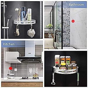 pentaQ 2 Pack Corner Shower Shelves with 8 Removable Hooks, No Drilling Adhesive Wall Mounted Aluminum Bathroom Shelf, Corner Shower Caddy Shelf Basket Shampoo Holder Organizer