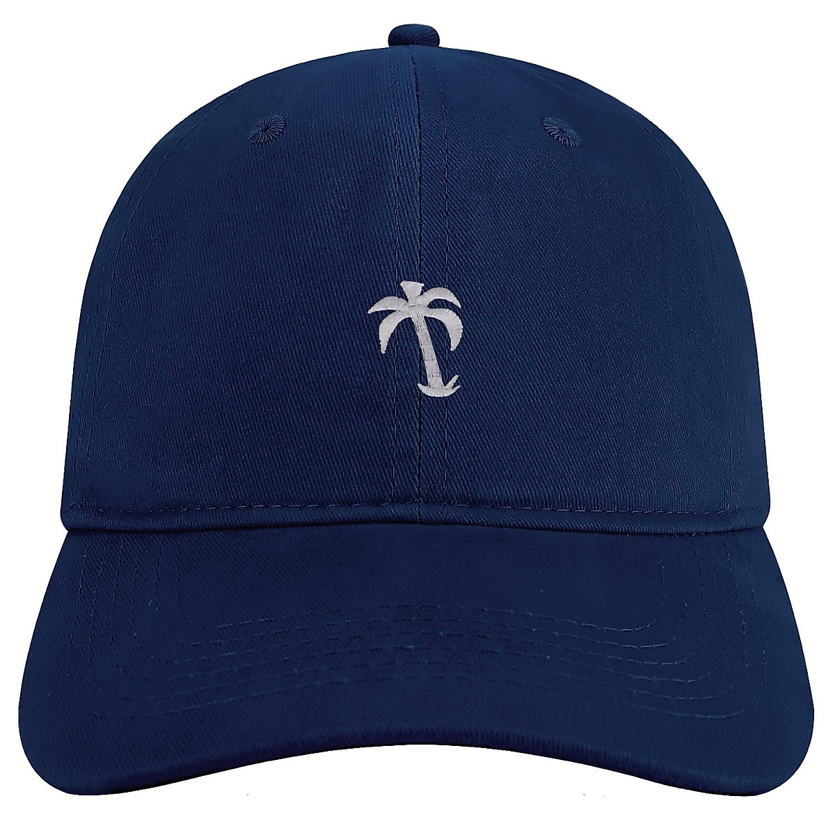 Trendy Apparel Shop Palm Tree Embroidered Soft Low Profile Adjustable Cotton Cap - Navy