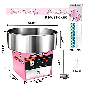 LIANQIAN 980W Cotton Candy Machine, Electric Cotton Candy Maker With Stainless Steel Bowl, Sugar Scoop, Storage Drawer, Commercial Candy Floss Maker for Family, Party Carnival, Amusement Park-Pink