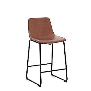 OLIXIS Dining Chairs, Barstools for Kitchen Island PU Leather Cushion and Metal Legs Chairs, 4 Pcs 26" Counter Height Bar Stools, Whiskey Brown