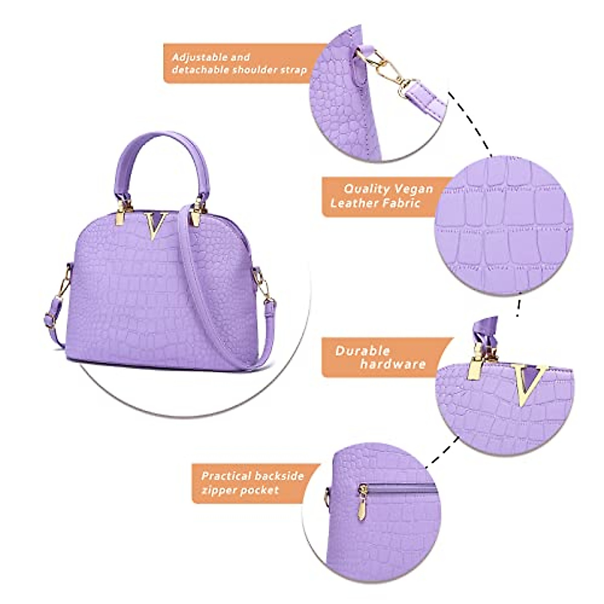 JHVYF Lovely Crossbody Bags Tote Satchel Purse for Girls Feminine Lavender