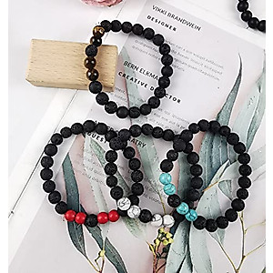 SAMOCO 12 Pcs Adjustable Lava Rock Stone Essential Oil Diffuser Bracelet Braided Elastic Rope Stone Yoga Beads Bracelets for Men Women